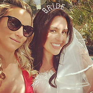 ZHENNAN Bride To Be Set, Silver Bride Headbands& White Bride Veil with Comb& Silver Bride to be Sash, 3 PCS Glitter Bridal Set Bachelorette Party Favors Bridal Shower Decoration Gifts for Bride