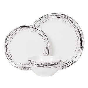 Yinshine Melamine Dinnerware Sets, 12 Pcs Plates and Bowls Set, Dinner Dishes Set for 4, Lightweight, Unbreakable, Dishwasher Safe,White