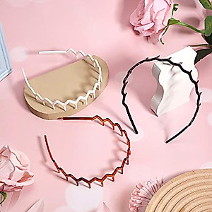 Chuangdi 6 Pieces Zigzag Headband Plastic Shark Tooth Hair Comb Hairband Zig Zag Headband Plastic Wavy teeth Hair Hoop Accessory for Women Lady Girl(Black, White, Brown,Fresh Style)