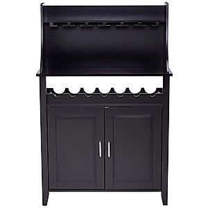 Kings Brand Furniture Wood Wine Rack Buffet & Storage Cabinet, Black, WR1345
