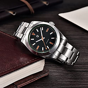 HaiQin Pagani Design 1733 Men's Automatic Mechanical Watches Japan NH35A Movement Green Synthetic Sapphire Lightning Pointer 100M Waterproof Fashion Casual Sports WristWatches (Pure Black)