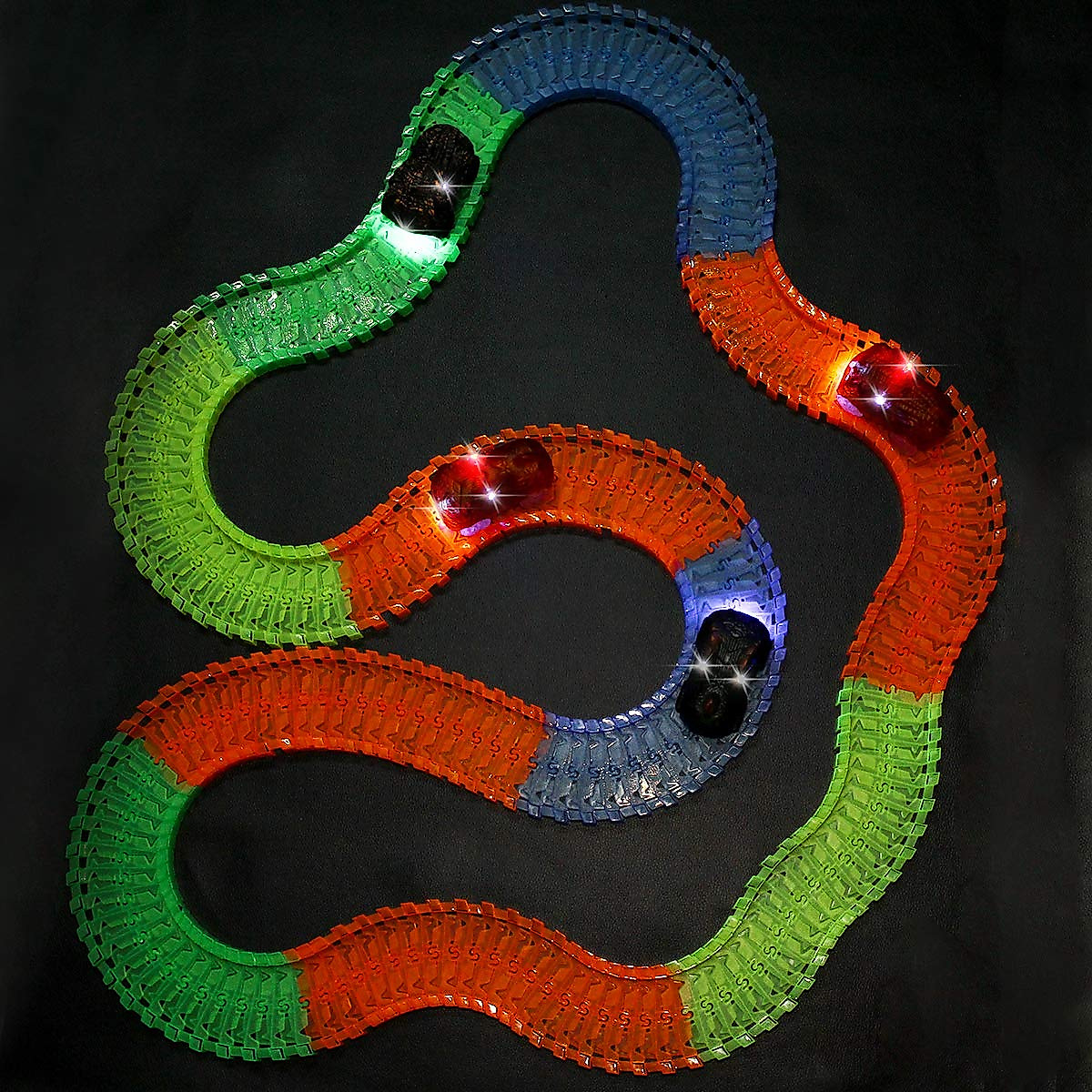 Tracks Cars only Replacement, Race Cars for Magic Tracks Glow in The Dark, Racing Car Track Accessories with 3 Flashing LED Lights, Compatible with Most Tracks for Kids Boys and Girls(4pack)