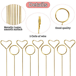 40 Pcs Flower Card Holder Stick, Metal Wire Floral Place Card Holder, Golden Round Shape Card Holders, Floral Card Holder Picks Flower Ring Loop for Wedding & Flower Arrangements, DIY Craft, 12 inches