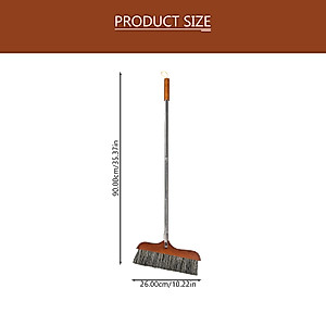 Yardwe Horse Hair Soft Bristle Broom Wooden Handle Angle Broom Floor Cleaning Broom Hair Removal Sweeper Carpet Sweeping Brush for Indoor Outdoor Kitchen