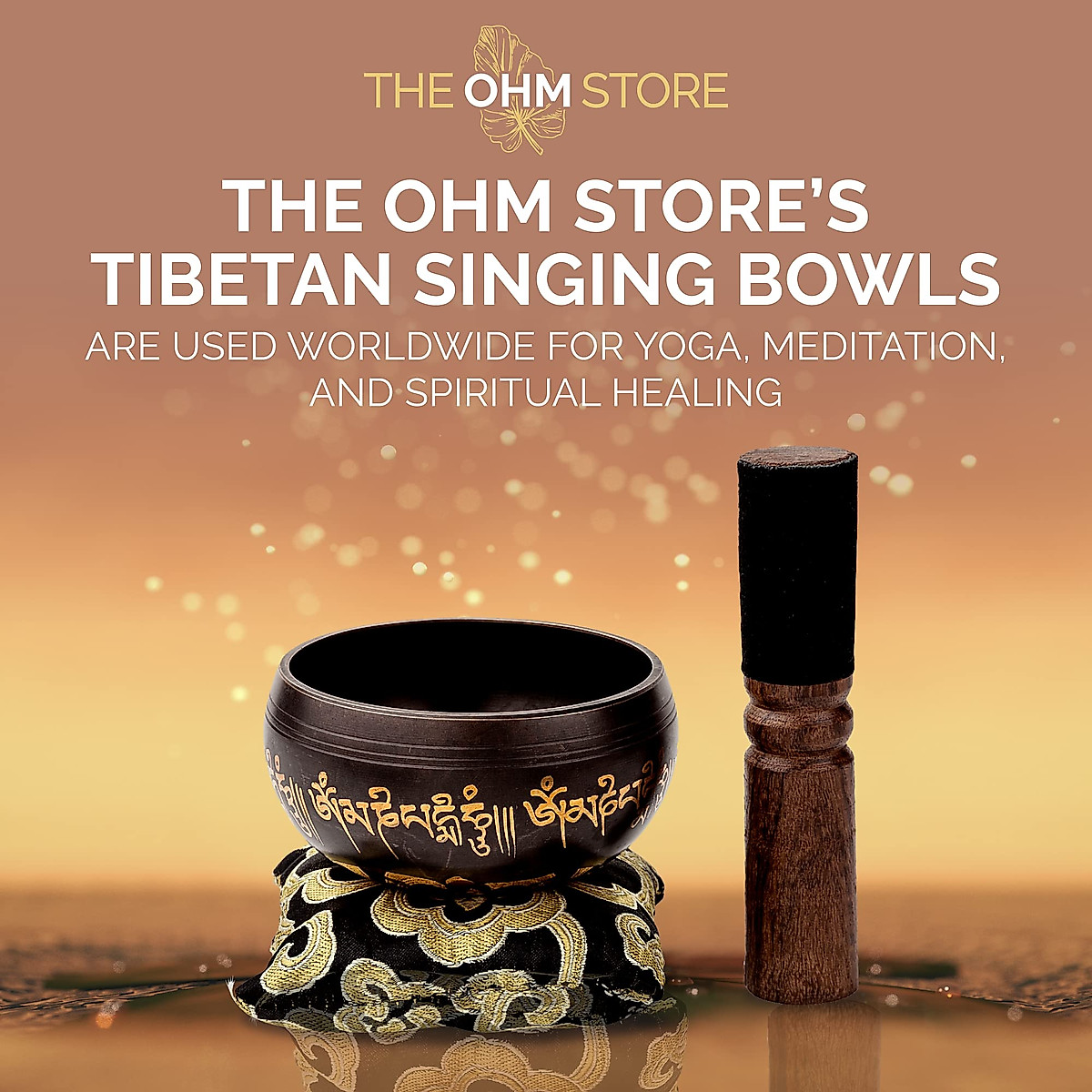 Sun in Moon Singing Bowl Set by Ohm Store — Black Etched Sound Bath Bowl Instrument — Unique, Handmade for Spiritual Healing, Reflection, Boho Décor, and Meditation