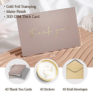 Obbyidk 40 Gold Foiled Thank You Cards with Envelopes, Thank You Card Assortments, Suitable for Baby Shower, Bridal Shower, Weddings, Engagement, Graduation, Business, Birthday Party