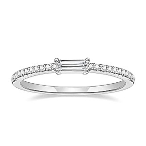 TIGRADE 1.5mm Eternity Ring Baguette Cubic Zirconia Anniversary Ring CZ Pave Wedding Band for Women Size 3-12, Silver, Size 7.5