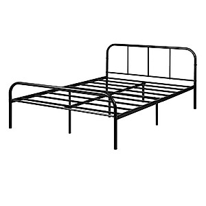 DORAFAIR Full Size Metal Bed Frame with Headboard Footboard Storage Heavy Duty Steel Slats Black Platform Bed Base Mattress Foundation No Box Spring