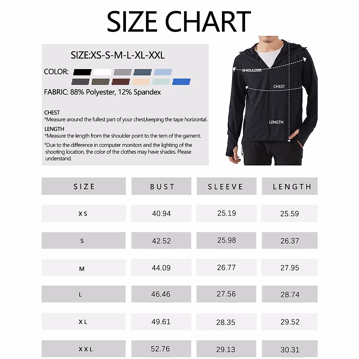 Locachy Men's UPF 50+ Sun Protection Outdoor Lightweight Full Zip Hoodie Jacket Long Sleeve Fishing Hiking Performance Shirt Black L