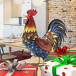 chisheen Rooster Decor Garden Statue Metal Chicken Yard Art Sculpture Outdoor Figurines