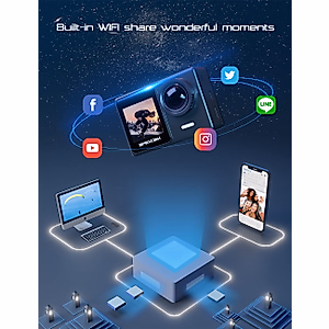 Apexcam 24MP 4K Action Camera EIS Touch Screen 40M Waterproof Underwater Camera, Wide Angle Dual Screen Camera for Vlog(External Mic,Remote Control, Charger and Helmet Accessories)…