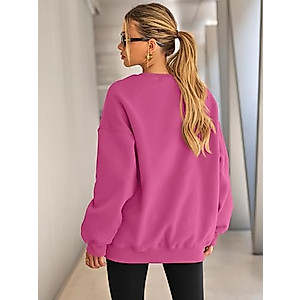 EFAN Preppy Clothes Sweatshirts Hoodies for Women Teen Girls Oversized Sweaters Cute Outfits 2023 Y2K Crewneck Pullover Tops Hotpink