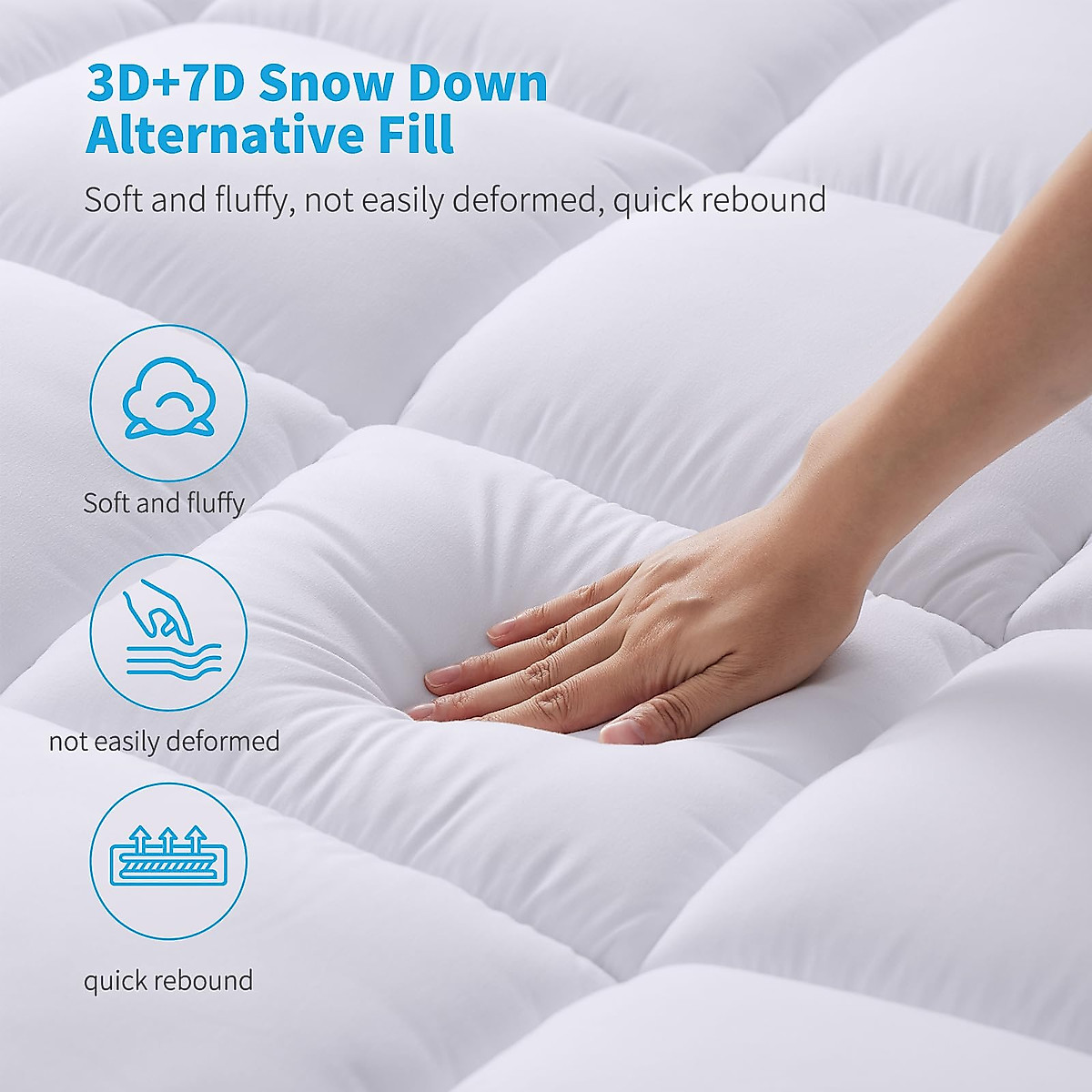 MASVIS Mattress Topper with Flat Sheet and Pillowcases - Queen Size Extra Thick Mattress Pad Cover for Back Pain - Soft Bedding Sheet - Overfilled Plush Pillow Top with 8-21 Inch Deep Pocket - White