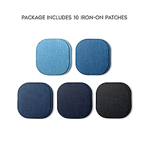 ZEFFFKA Premium Quality Denim Iron-on Jean Patches Inside & Outside Strongest Glue 100% Cotton Assorted Shades of Blue Black Repair Decorating Kit 10 Pieces Size 4-1/4" by 3-3/4" (9.8 cm x 10.8 cm)