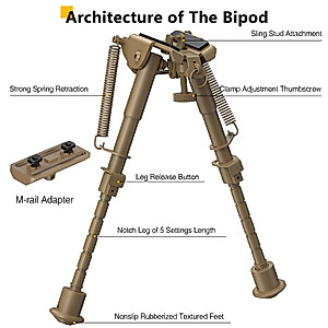 CVLIFE 6-9 Inch Bipod for Rifle Compatible with Mlok Sling Stud Bipod with Adapter for Hunting Rifle Bipod for M-Rails