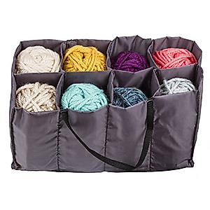 ArtBin 6821AG Yarn Tote, Portable Knitting & Crochet Storage Bag with Lift-Out Yarn Organizer, [1] Poly Canvas Tote Bag, Gray & Black