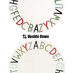 Topotdor Rainbow Round Kids Play Rug,Upside Down Alphabet Nursery Rug Extra Large Soft Crawling Play Mat for Children Toddlers Bedroom (47 inch, Multi Color)