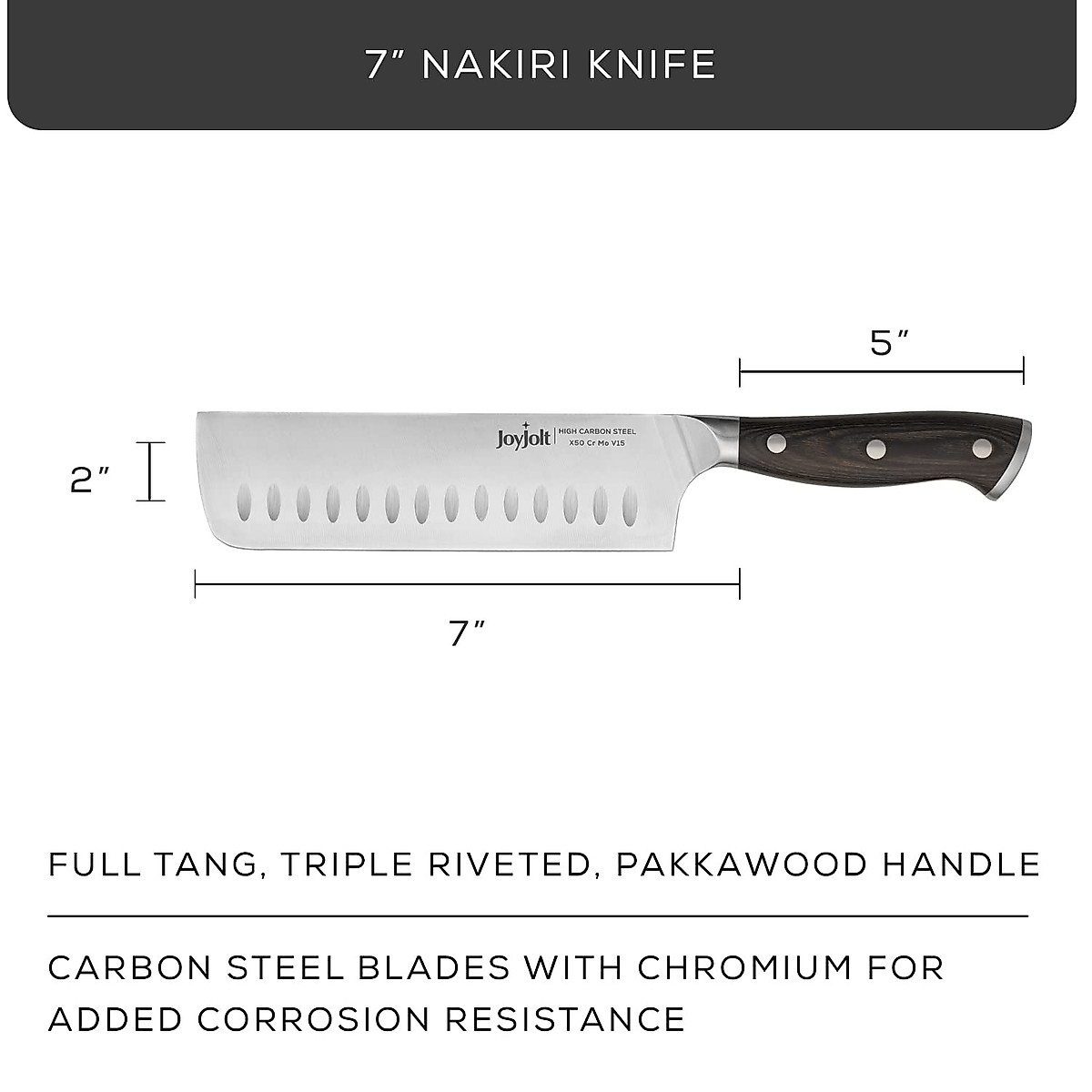 JoyJolt 7” Nakiri Knife. High Carbon x50 German Steel Kitchen Knife – Magnetic Gift Boxed Japanese Knife.