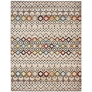 SAFAVIEH Amsterdam Collection 8' x 10' Ivory/Multi AMS108K Moroccan Boho Non-Shedding Living Room Bedroom Dining Home Office Area Rug