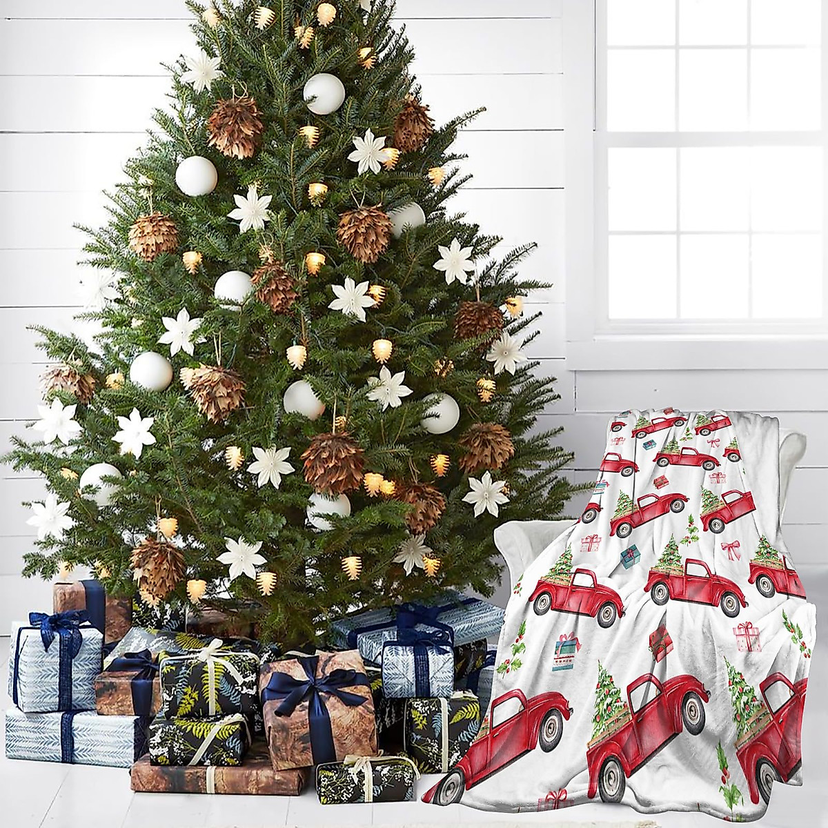 Blanket Red Truck and Christmas Tree, Soft Warm Lightweight Throw Blanket, for Boys & Girls - 40"x50" Soft Fleece Blankets