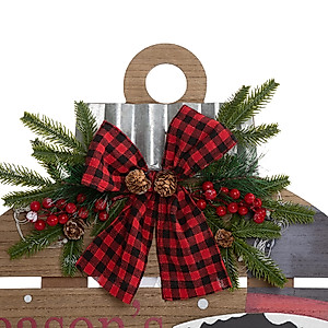 Glitzhome Lighted Outdoor Christmas Wooden Porch Sign with Timer 6 Hours On /18 Hours Off,12LED Lights Christmas Snowman Porch Sign for Outside Decor "Season's Greetings" with Display Leg & Hang Hole