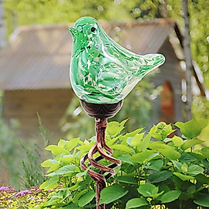 Exhart Garden Solar Lights, Decorative LED Bird Garden Stake, Hand Blown Glass and Metal Outdoor Decoration, Green, 5.5 x 31 Inch