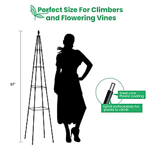 Lalahoni 2 Pack Garden Trellis for Climbing Plants Outdoor Indoor Pot | 67inch Tall Plants Trellis Support with Adjustable Stake Arms | Garden Obelisk Trellis, Lightweight, Black