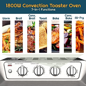 iCucina 1800W Convection Air Fryer Toaster Oven, Large 22.5QT Countertop Oven with 7-in-1 Functions (cut toaster), Stainless Steel