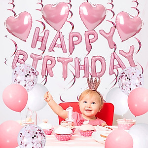 Pink Birthday Decorations for Women Girls, Happy Birthday Balloon Banner Decoration, Pink Party Decorations for 1st 13th 16th 21st 30th 40th 50th 60th 70th Birthday Party Supplies