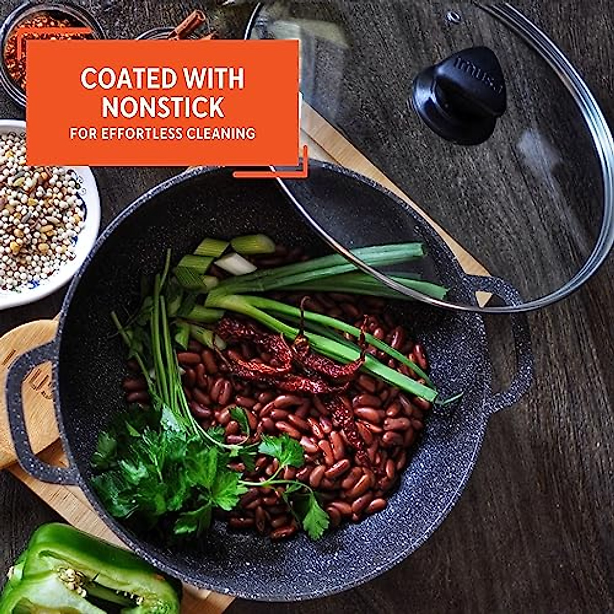 IMUSA 3.5 Quart Nonstick Fuzion Caldero with Tempered Glass Lid