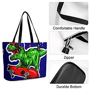 Womens Handbag Skateboard Dinosaur Leather Tote Bag Top Handle Satchel Bags For Lady