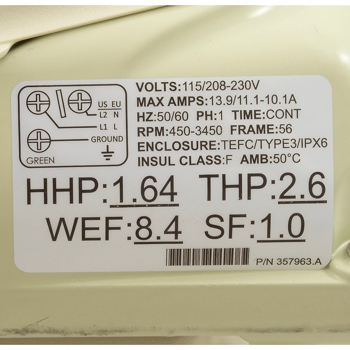 Pentair 011533 WhisperFlo VST Variable Speed Pool Pump, 2.6 THP