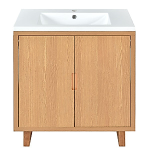 Merax 30" Bathroom Vanity Set, Combo Stand Storage Cabinet and Square Resin Sink Top, Natural