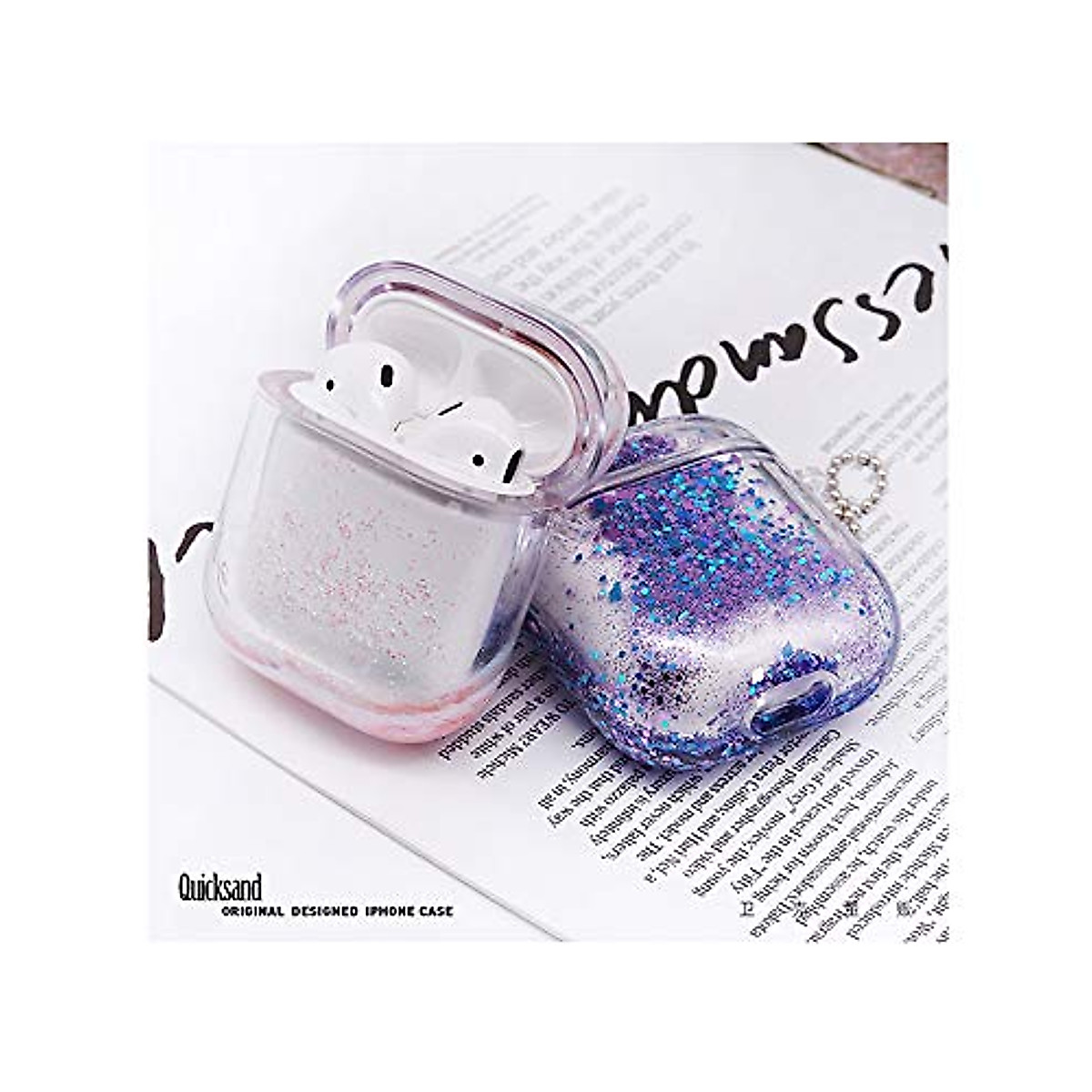 JIATAY Airpods 3 Case Cover, Cute Liquid Quicksand Hard Shell Protective Case with Keychain for Airpods 3rd Generation Case (Airpods 3, Purple)