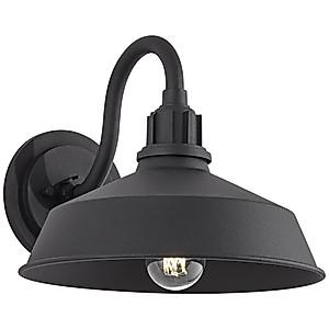 Franklin Iron Works Arnett Rustic Urban Barn Outdoor Wall Light Fixture Smooth Black Aluminum 10 1/2" Gooseneck Arm for Exterior House Porch Patio Outside Deck Garage Yard Front Door Garden Home