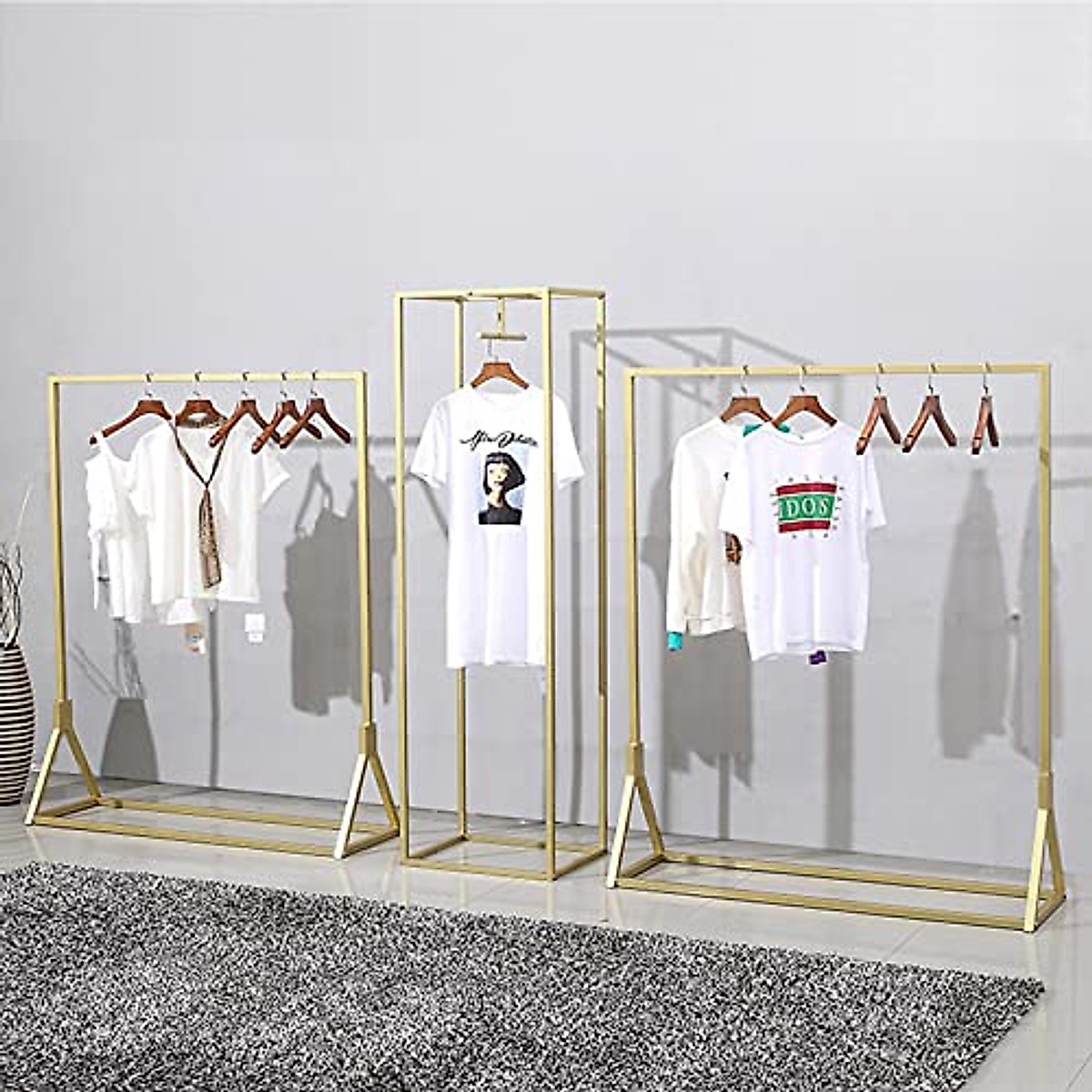 MDEPYCO Simple Fashion Metal Garment Rack,Commercial Grade Heavy Duty Clothing Display Racks,Entryway Organizer Storage Clothes Shelves (71" L, Gold)