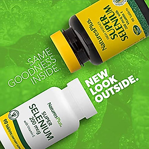 NaturesPlus Super Selenium Complex - 200 mcg, 90 Vegetarian Tablets - Essential Mineral Supplement with Vitamin E - Promotes Healthy Thyroid - Antioxidant - Gluten-Free - 90 Servings