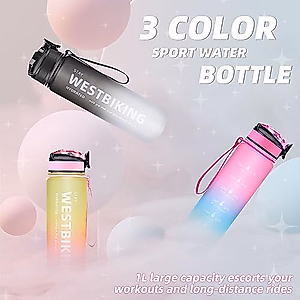 West Biking 32 oz Water Bottle with Time Marker and Straw, Motivational Water Bottles with Clean Brush, Leakproof & BPA Free, Drinking Sports Water Bottle for Fitness Gym Outdoor
