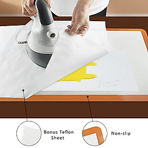 Applique Fusing Mat,14" x 18"Applique Pressing Sheet with See-Through Design for Arts Crafts Creation,Silicone Mat for Applique,Including Bonus Teflon Coated Pressing Sheet and Silicone Iron Rest Pad