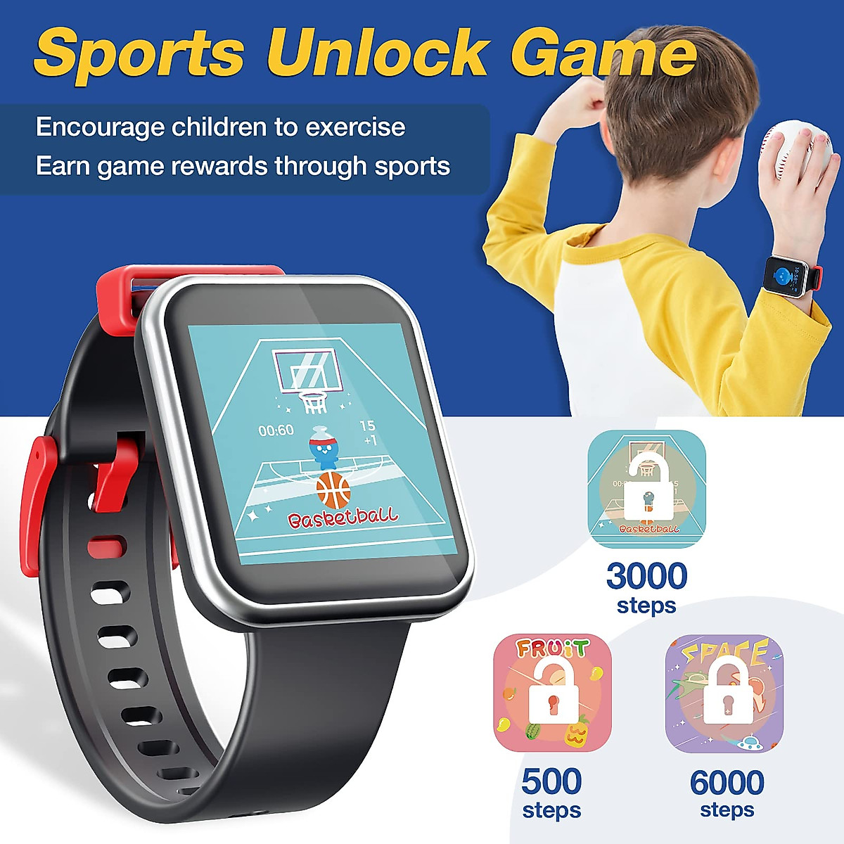 Byserten Kids Fitness Activity Tracker Watch, Birthday Gifts for 6 7 8 9 Year Old Boys Girls Teens, IP68 Waterproof Kids Smart Watch Boys with Fitness Tracking Puzzle Game