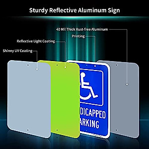Large Handicap Parking Sign, Handicapped Sign, 18"x 12" .040 Aluminum Reflective Sign Rust Free Aluminum-UV Protected and Weatherproof