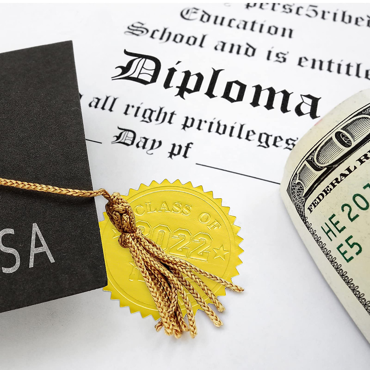 240 Pcs Embossed Graduation Cap Diploma Gold Certificate Seals Class of 2022 Foil Envelope Seal Stickers Gold Graduation Seals Decoration Labels for Envelopes Diplomas Certificates Graduation, 2 Inch