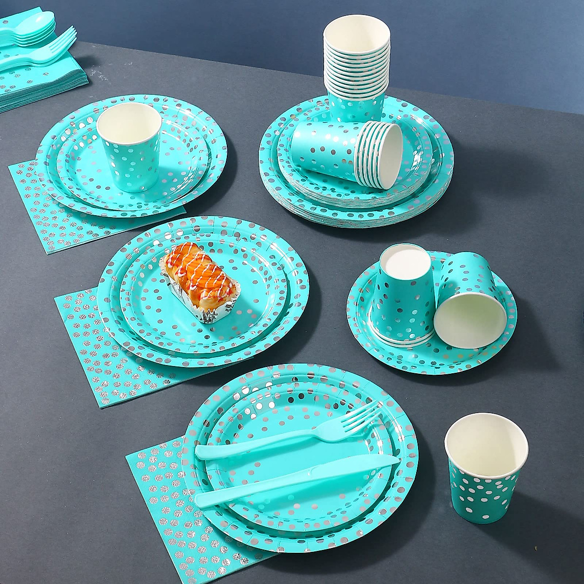 Gudvilla Teal Party Decorations, 168Pcs Teal Plates Plates and Napkins Party Supplies, Birthday Plates Serves 24, Birthday Decorations for Women, Turquoise Sweet 16, Easter Graduation Mothers Day