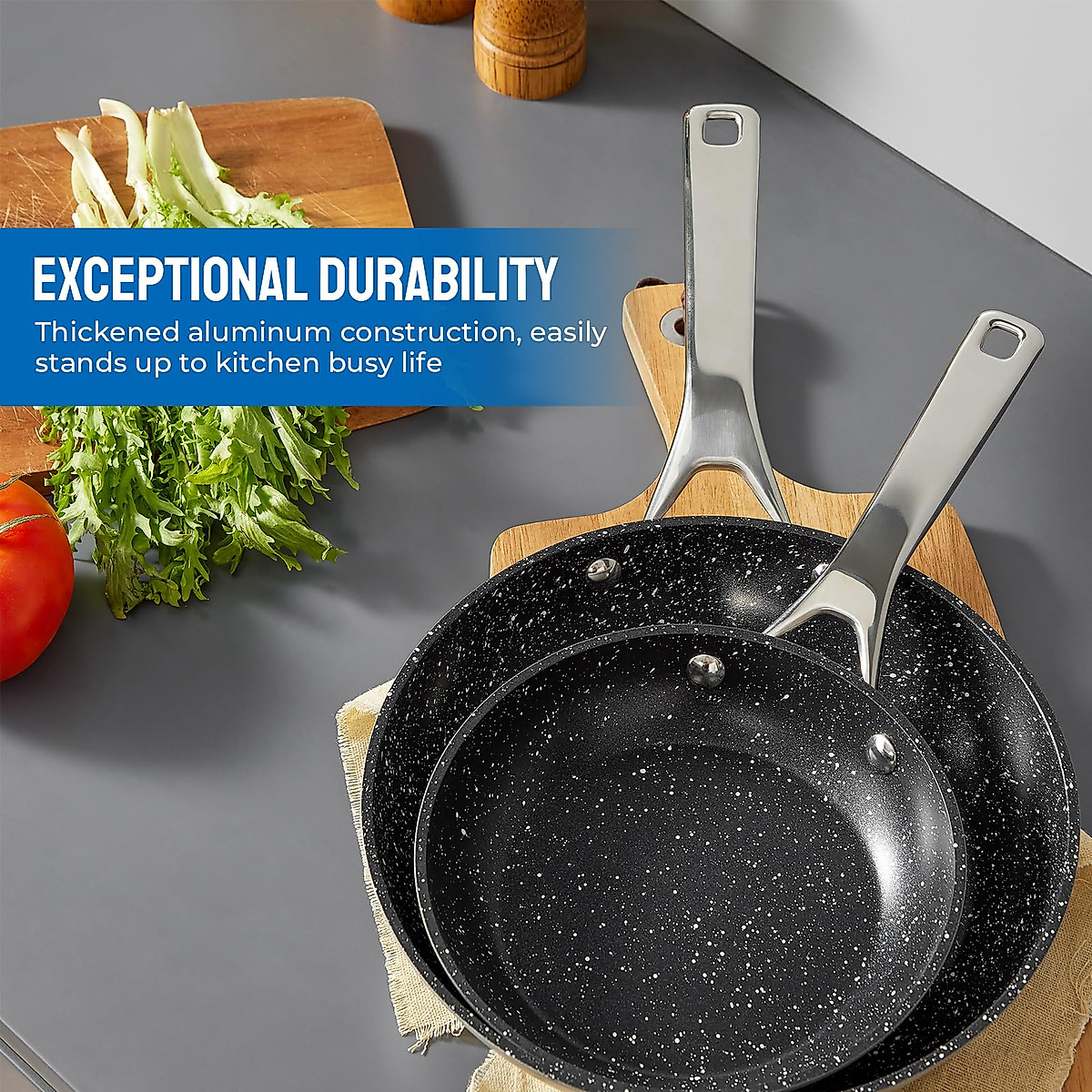 BEZIA Pots and Pans Set Nonstick, Induction Cookware Sets 10 Piece, Compatible with All Stoves, Dishwasher Safe Kitchen Cooking Pan Set with Frying Pans, Saucepans & Stockpot, Grey