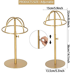 MCKECHSION Hat Display Stand 2PCS Stainless Steel Brushed Nickel Titanium Hat Stand Metal Golden Adjustable Height Cap Rack Showcase Fingerprint Resistant for Home Boutique Retail Store