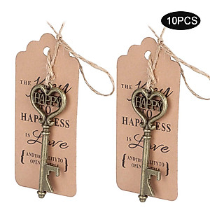 Bottle Opener, 10pcs Vintage Key Bottle Opener Beer Cap Opener with Tag Card for Guest Gift Birthdays Wedding Party Favors