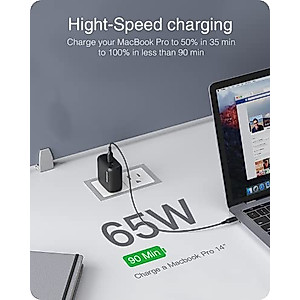 Nekteck Gan II 65W USB C Charger with 6.6ft Long Cable PD 3.0(PPS)[USB-IF Certified] Foldable Fast USB C Wall Charger Compatible with MacBook Air/Pro, Ipad Air/pro, iPhone Series, S21/S20 and More
