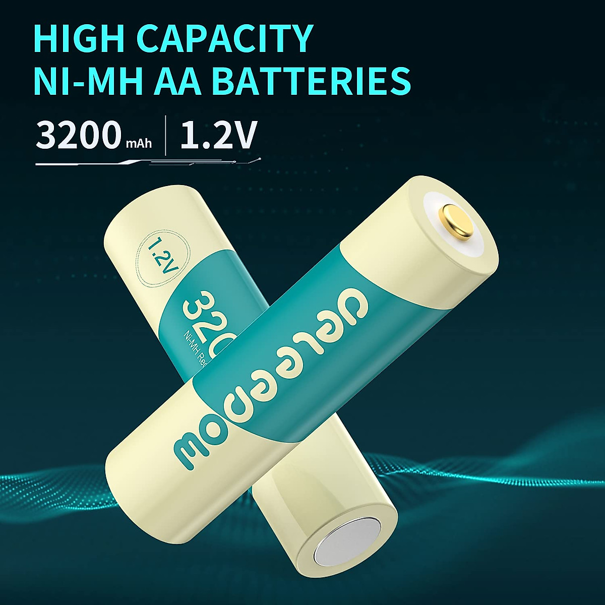 Deleepow AA Rechargeable Batteries Gold-Plated Anode 3200mAh Nimh AA Rechargeable Batteries 16 Count 1.2V High Capacity 1200 Cycle(Only Batteries)