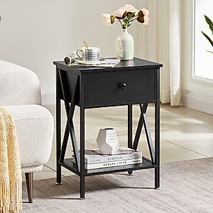 VECELO Nightstands, Modern End Side Tables,Night Stand with Drawer &Storage Shelf for Bedroom Living Room Lounge