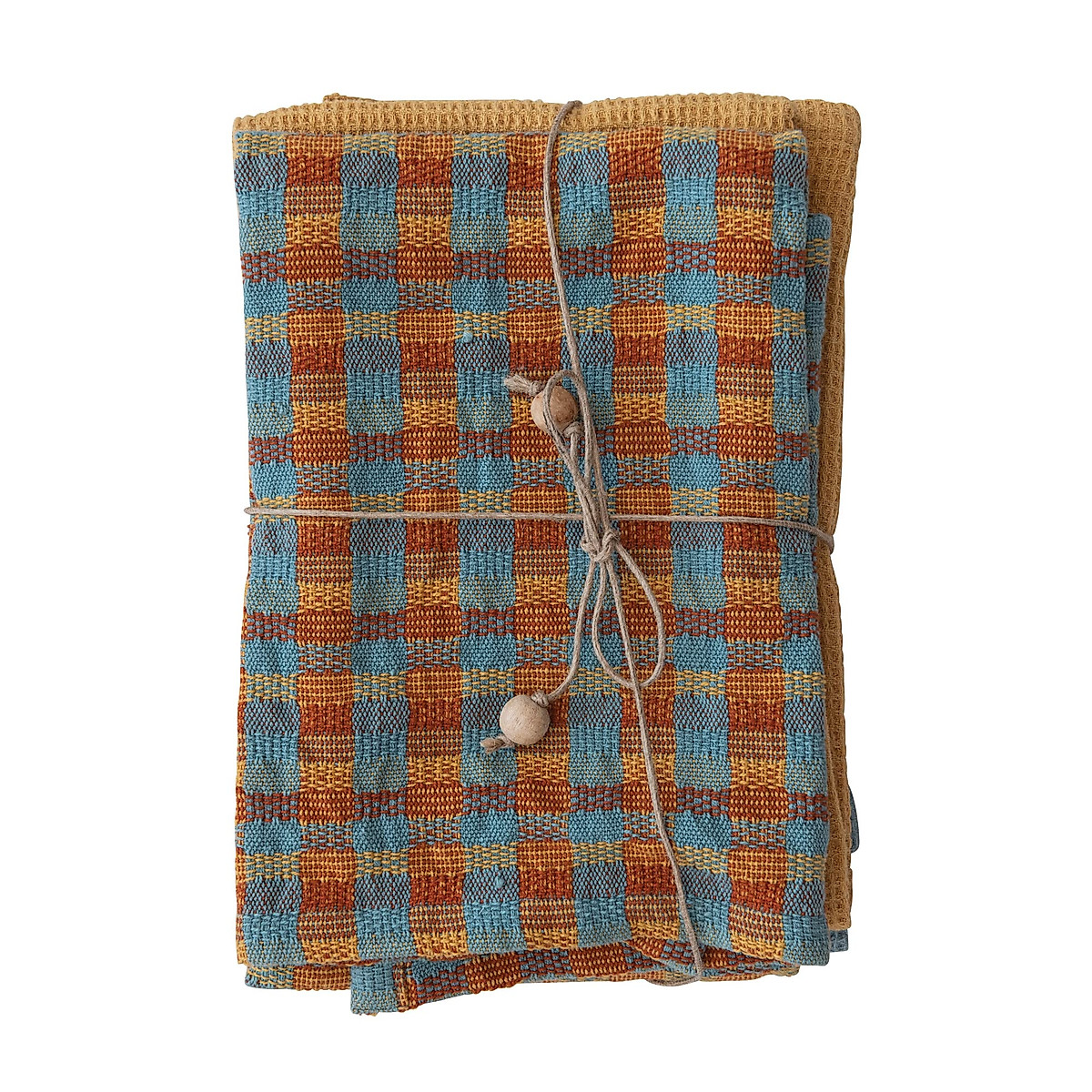 Creative Co-Op Cotton Waffle Weave, Set of 3 Styles, Multicolor Tea Towel, Multi, Large